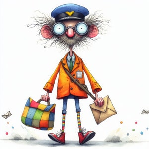 Quirky Mailman Clip Art 10 High Res Watercolor Jpgs Junk Journaling ...