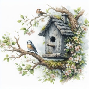 Gray Birdhouse: 10 High Res Watercolor Jpgs for Junk Journaling ...
