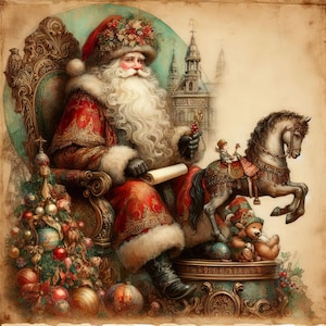 Victorian Santa: 10 High Res Watercolor Jpgs, Junk Journaling ...
