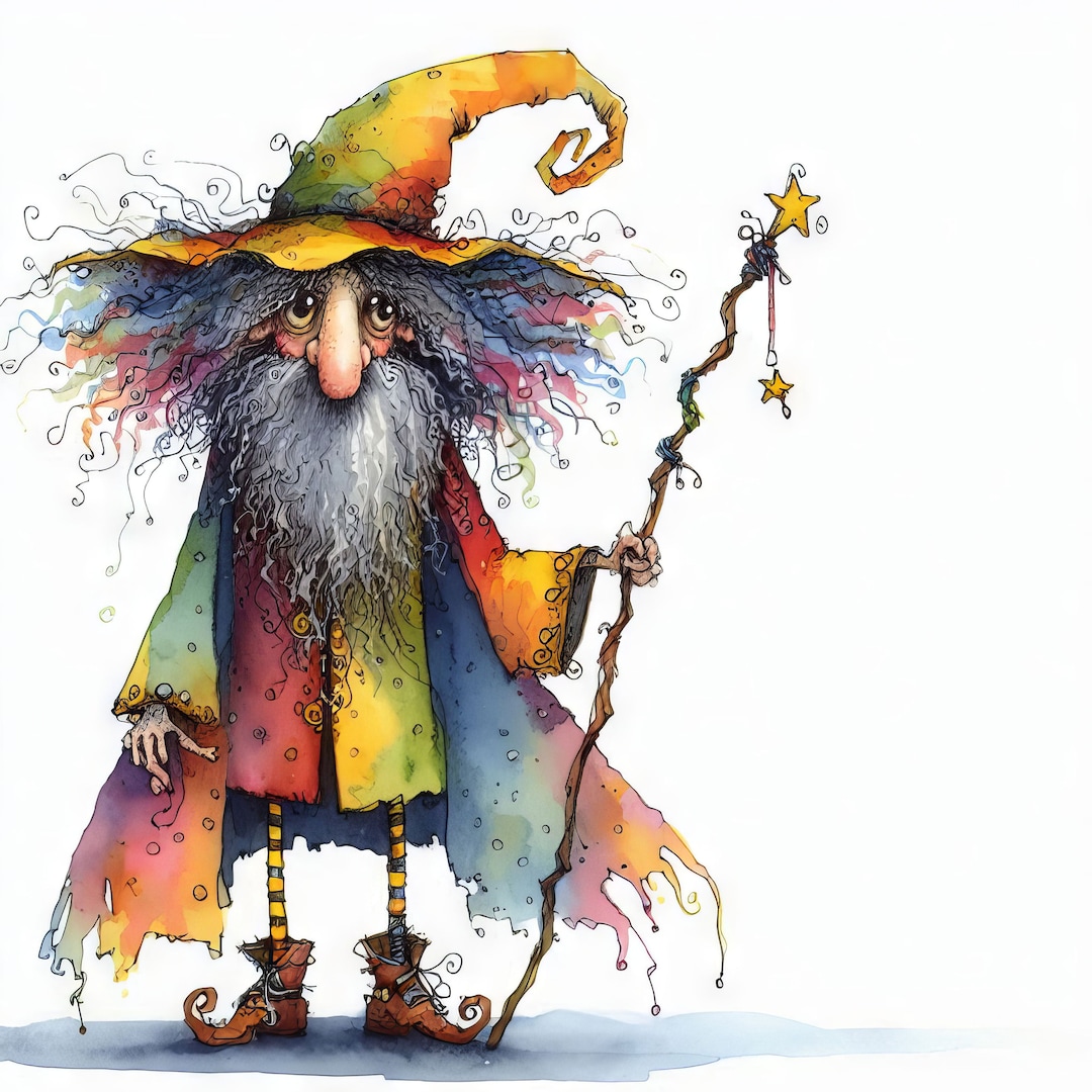 Quirky Wizard Clip Art 10 High Res Watercolor Jpgs for Junk Journaling ...