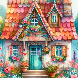 Sweet as Candy Cottage Clip Art Kit 10 High Res Watercolor Jpgs for ...