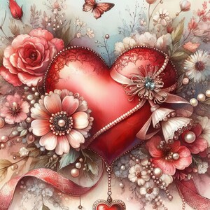 Boho Fancy Red Heart Clipart Bundle 10 High Res Watercolor Jpgs for ...