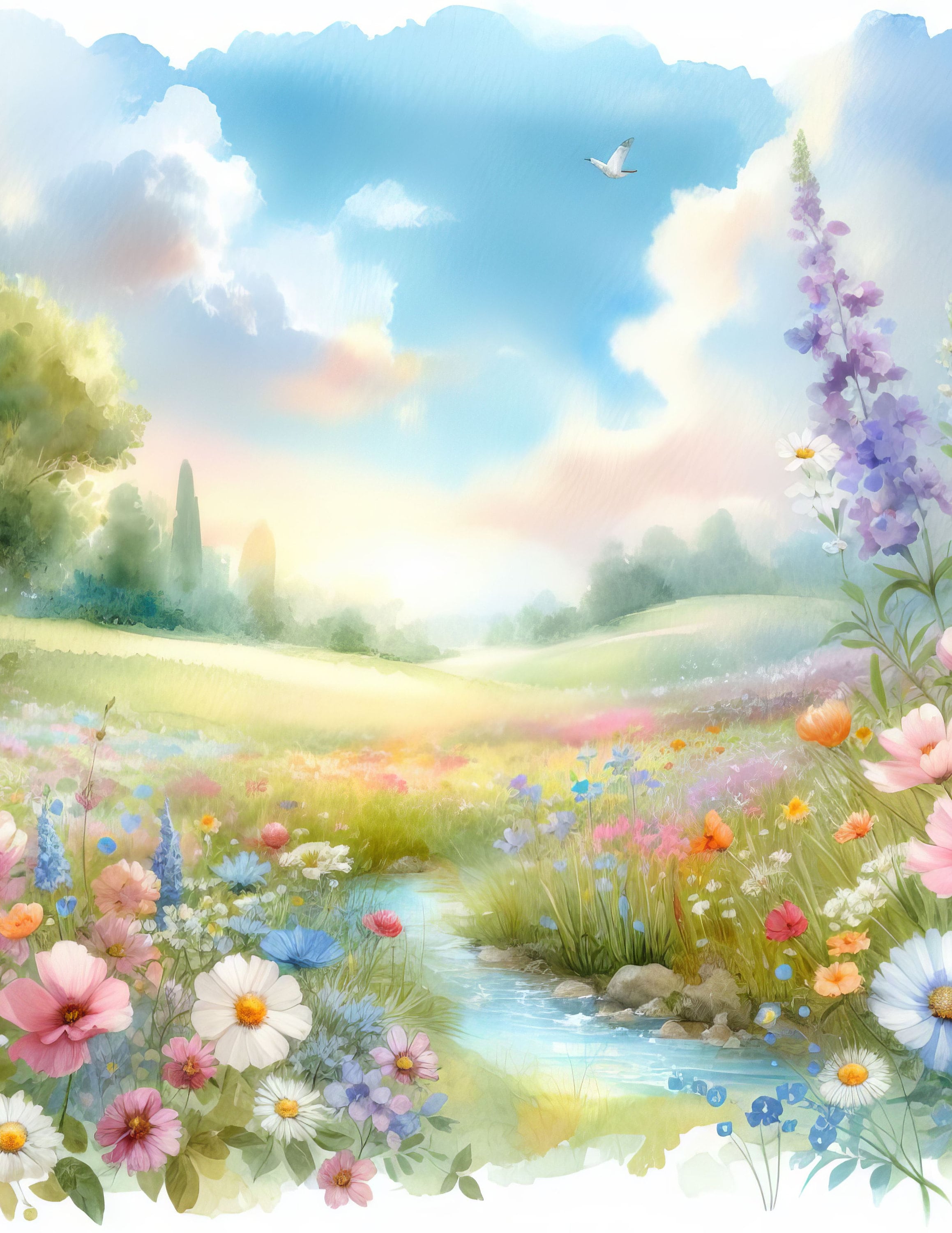 Pastel Meadow 10 High Res Watercolor Jpgs for Junk Journaling ...