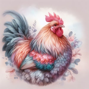 Pastel Chicken Clip Art Bundle 10 High Res Watercolor Jpgs for Junk ...