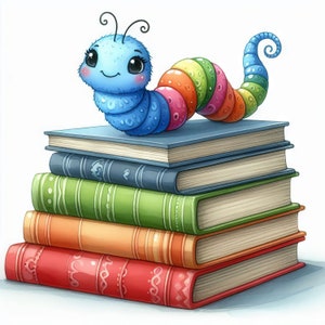 Bookworm Clip Art Bundle 10 High Res Watercolor Jpgs for Junk ...