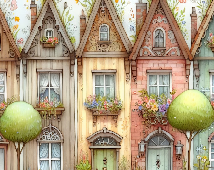 Whimsical Row Houses Clipart Bundle 20 High Res Watercolor Jpgs for Junk Journaling ...