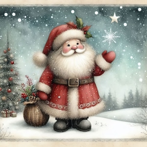 Santa in Snow: Clip Art 10 High Res Watercolor Jpgs for Junk Journaling ...