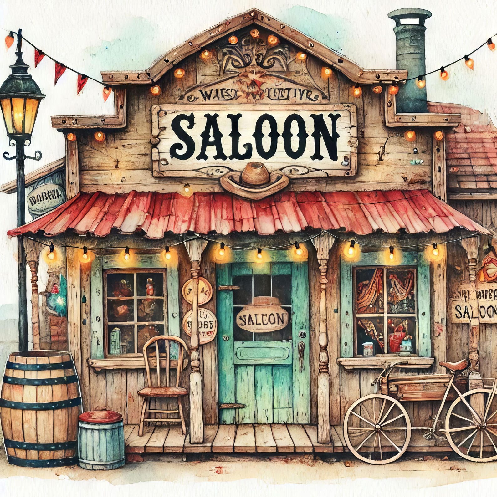 Whimsical Saloon: 10 High Res Watercolor Jpgs Junk Journaling ...