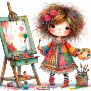 Whimsical Little Artist Clip Art 10 High Res Watercolor Jpgs for Junk ...