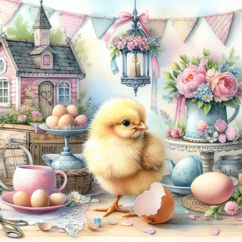 Shabby Chic Chick: Clip Art, 10 High Res Watercolor Jpgs, Junk ...
