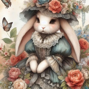 Victorian Lady Bunnies: Clip Art Bundle 10 High Res Watercolor Jpgs for ...