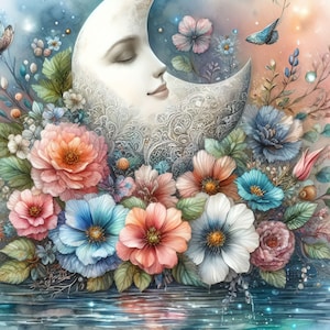 Magical Moon: Clipart Bundle 10 High Res Watercolor Jpgs for Junk ...