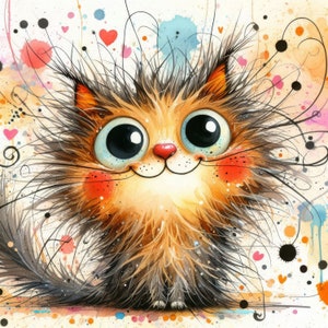 Happy Cat Clip Art 10 High Res Watercolor Jpgs for Junk Journaling ...