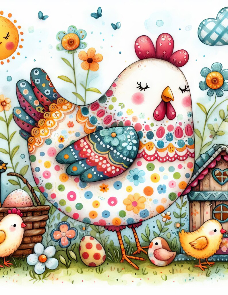 Calico Chickens Clip Art Kit 10 High Res Watercolor Jpgs for Junk ...