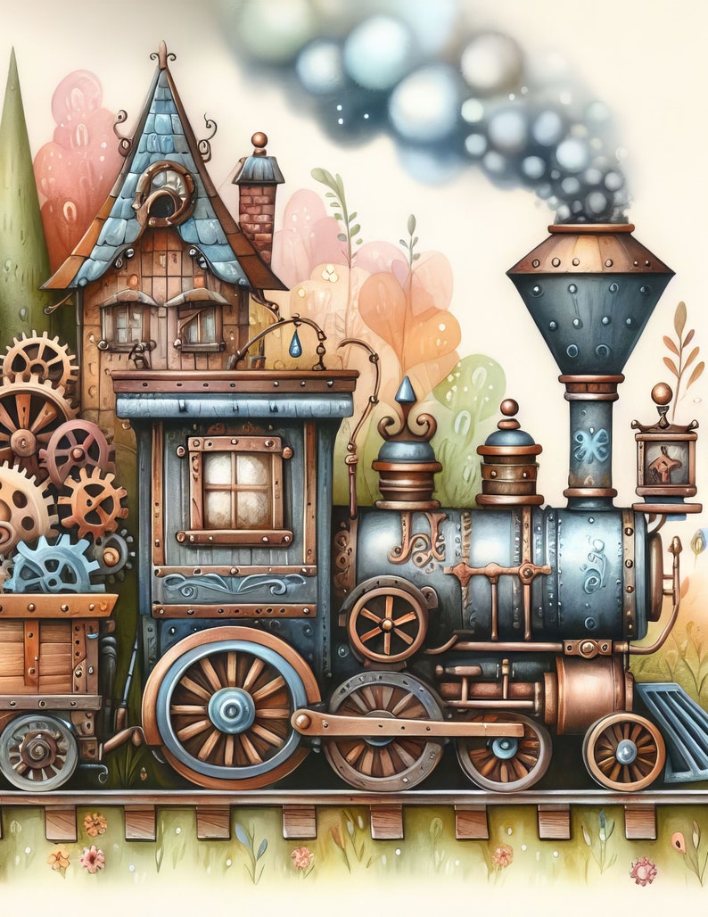 Whimsical Train Clipart Bundle 10 High Res Watercolor Jpgs for Junk ...