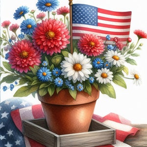USA Patriotic Flowers Clipart Bundle 10 High Res Watercolor Jpgs for ...