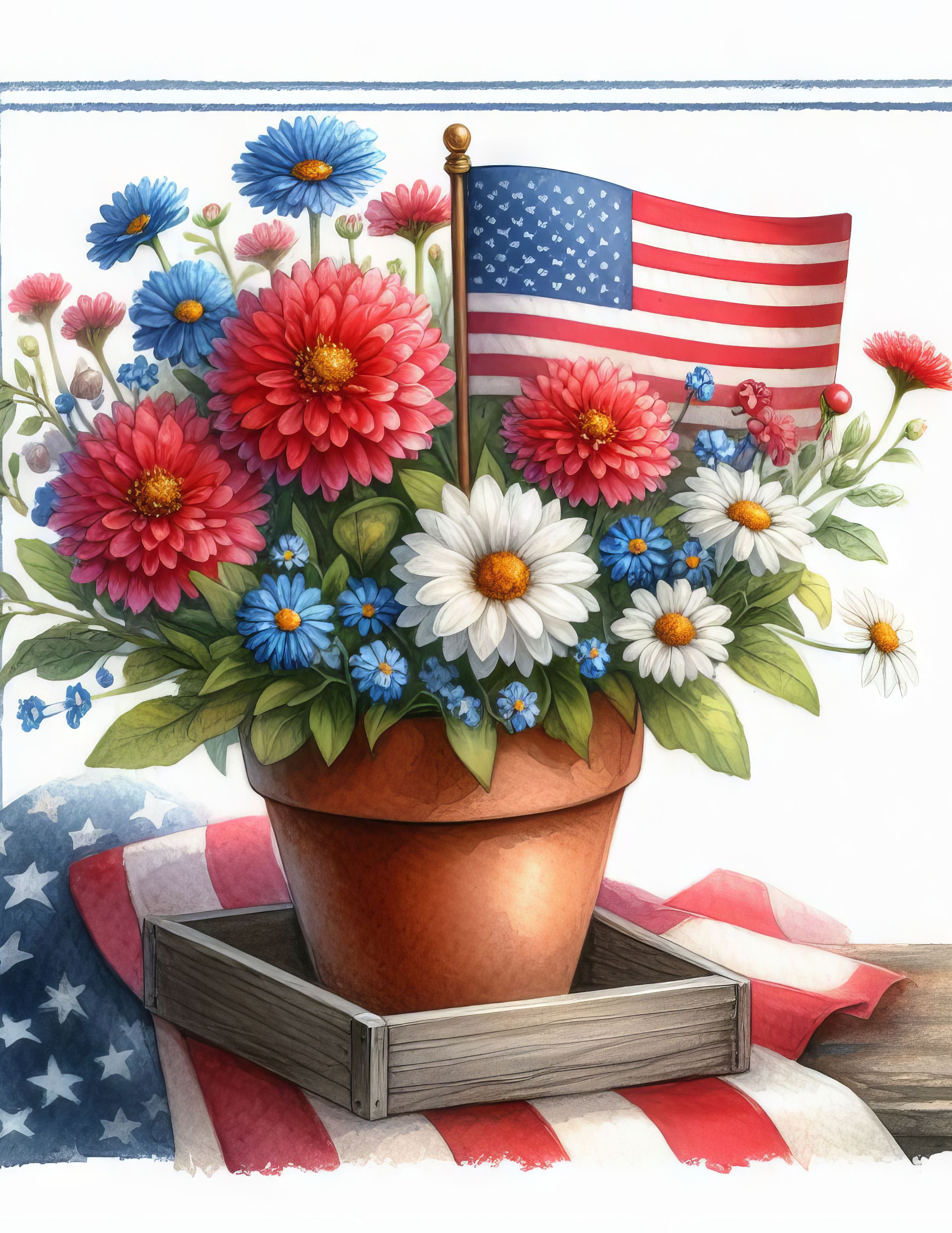 USA Patriotic Flowers Clipart Bundle 10 High Res Watercolor Jpgs for ...