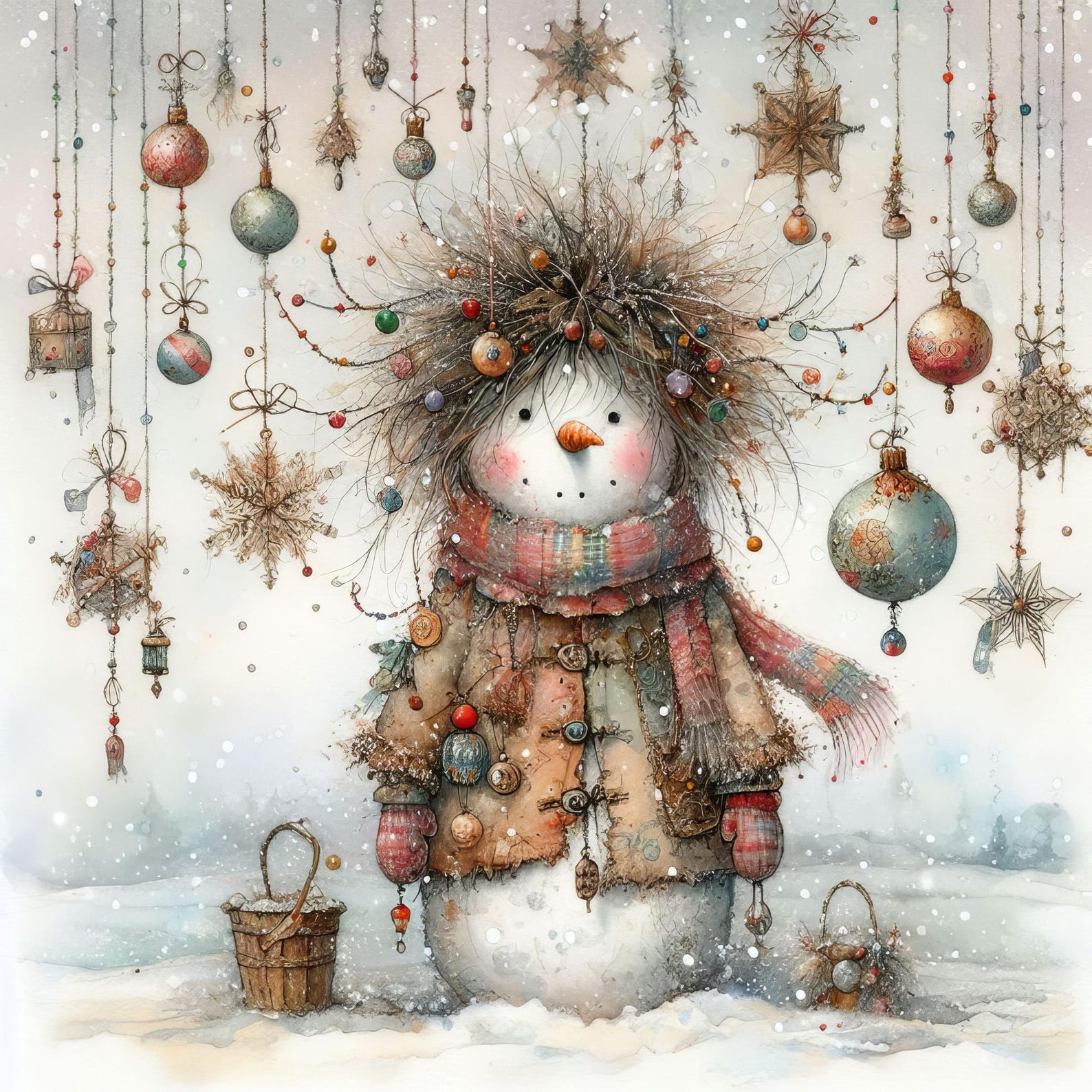 Boho Christmas Snowman: Clip Art 10 High Res Watercolor Jpgs for Junk ...