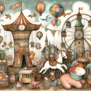Whimsical Carnival Clip Art Bundle 10 High Res Watercolor Jpgs for Junk ...