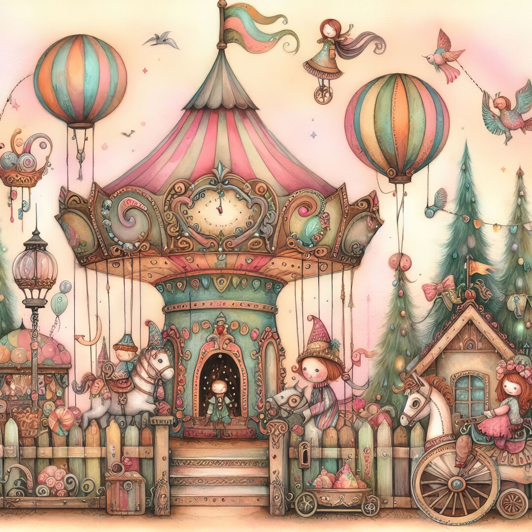 Whimsical Carnival Clip Art Bundle 10 High Res Watercolor Jpgs for Junk ...