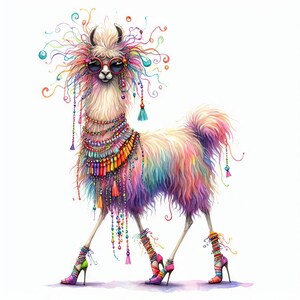 Quirky Fancy Llama Clip Art 10 High Res Watercolor Jpgs for Junk Journaling Scrapbooking Card ...
