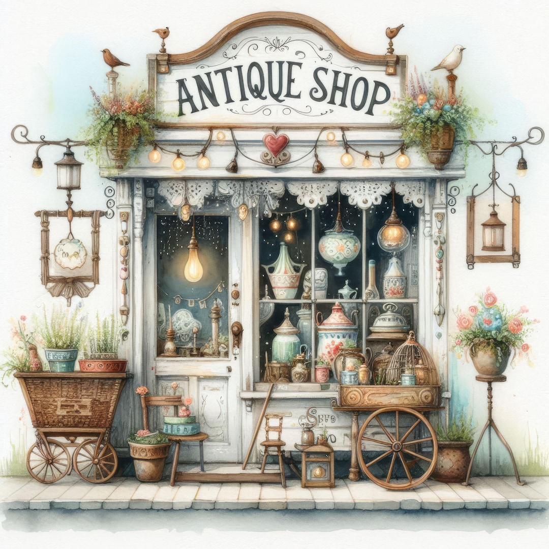Antique Shop Clip Art 10 High Res Watercolor Jpgs Junk Journaling ...