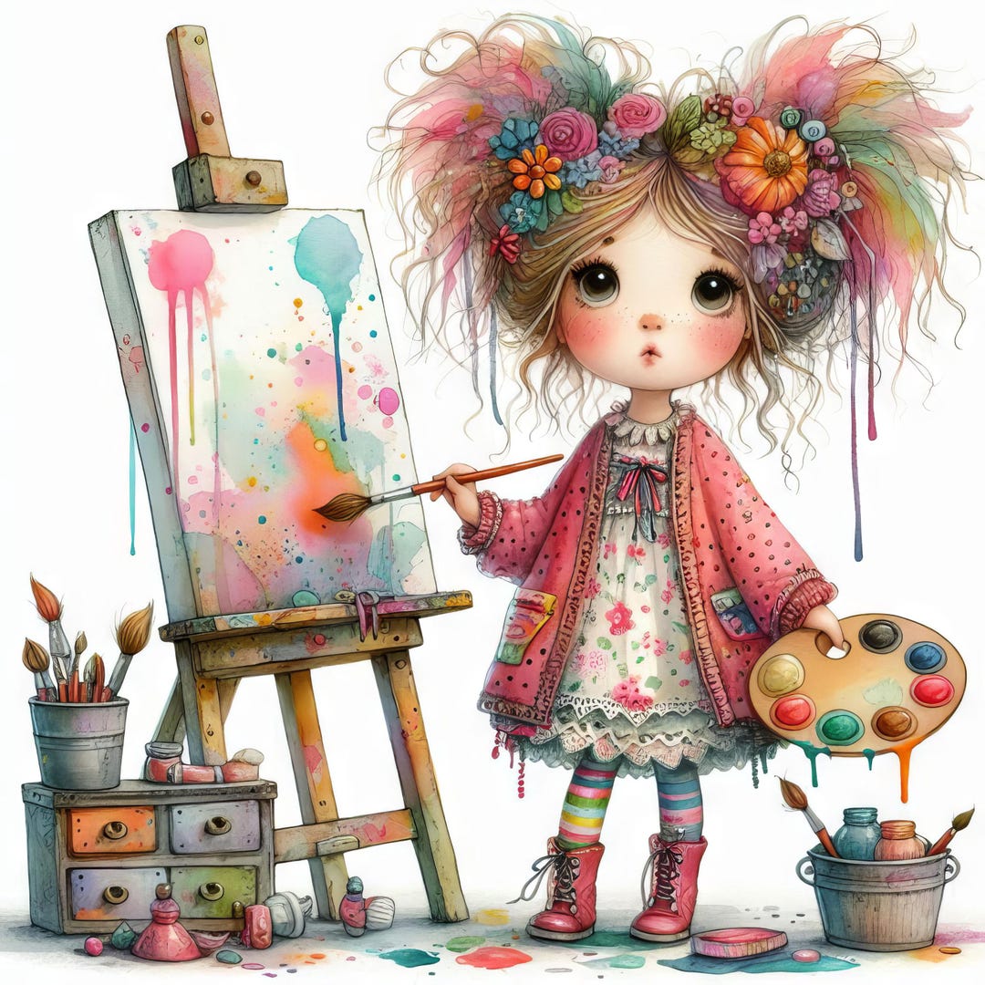 Whimsical Little Artist Clip Art 10 High Res Watercolor Jpgs for Junk ...