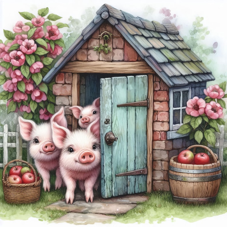 Peeking Pigs: 10 High Res Watercolor Jpgs, Junk Journaling ...