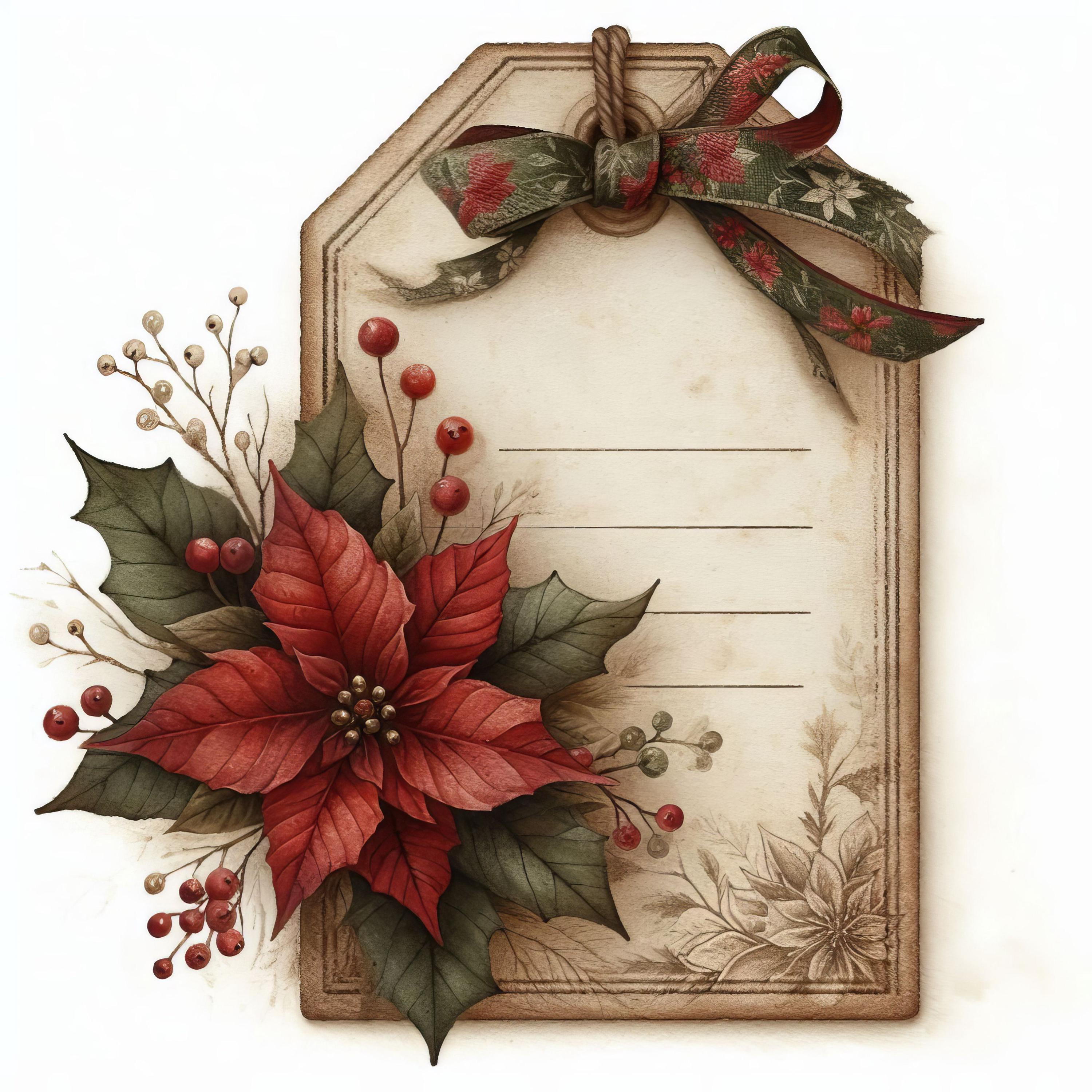 Rustic Poinsettia Christmas Tags: 10 High Res Watercolor Jpgs, Junk ...