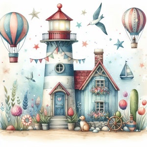 Whimsical Lighthouse: Clip Art Kit 10 High Res Watercolor Jpgs for Junk ...