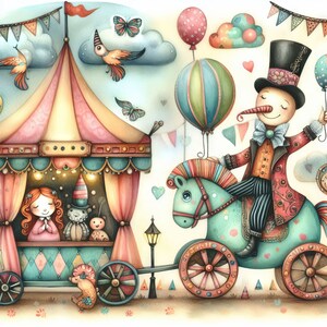 Whimsical Carnival Clip Art Bundle 10 High Res Watercolor Jpgs for Junk ...