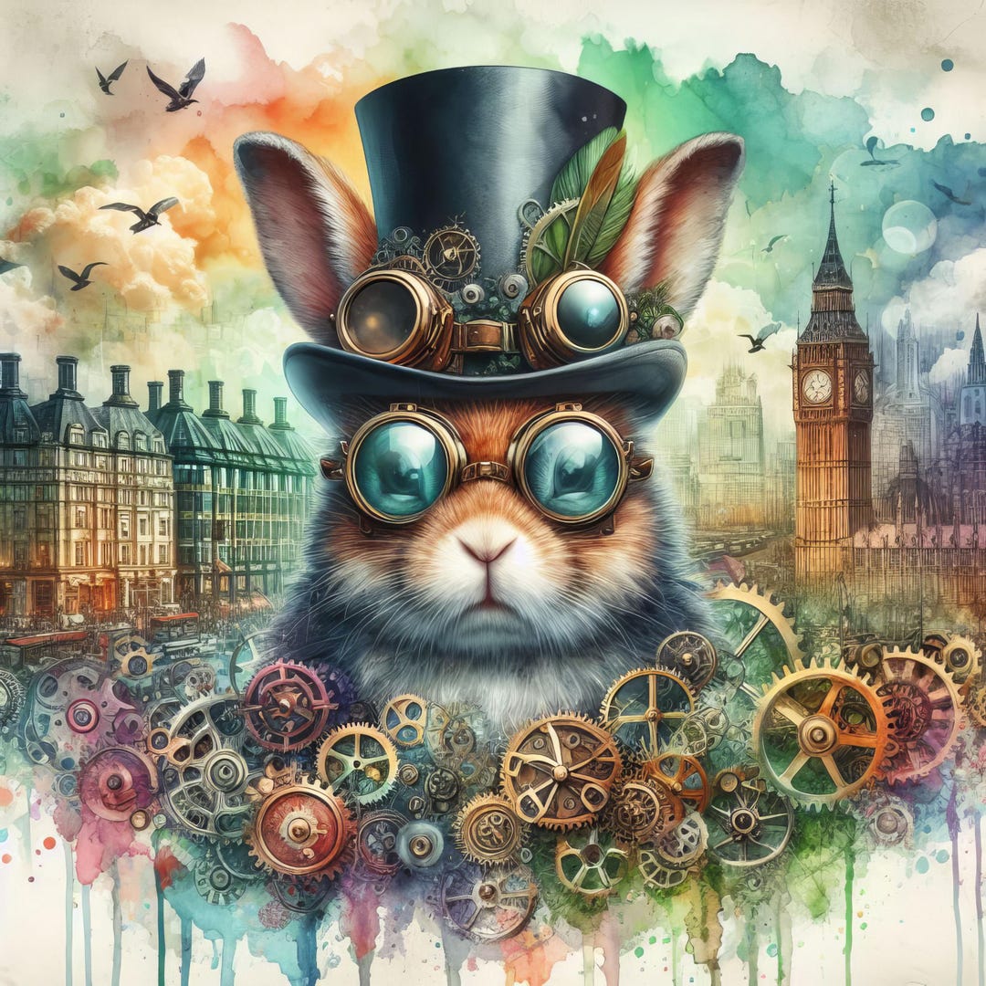 Steampunk Rabbit 10 High Res Watercolor Jpgs Junk Journaling, Card ...