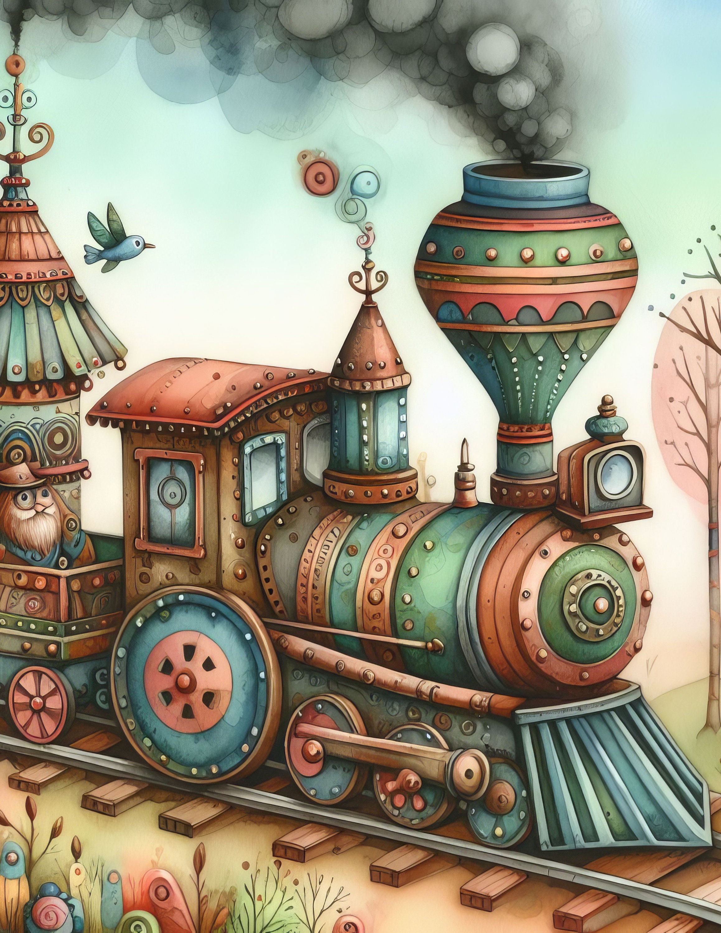 Whimsical Train Clipart Bundle 10 High Res Watercolor Jpgs for Junk ...