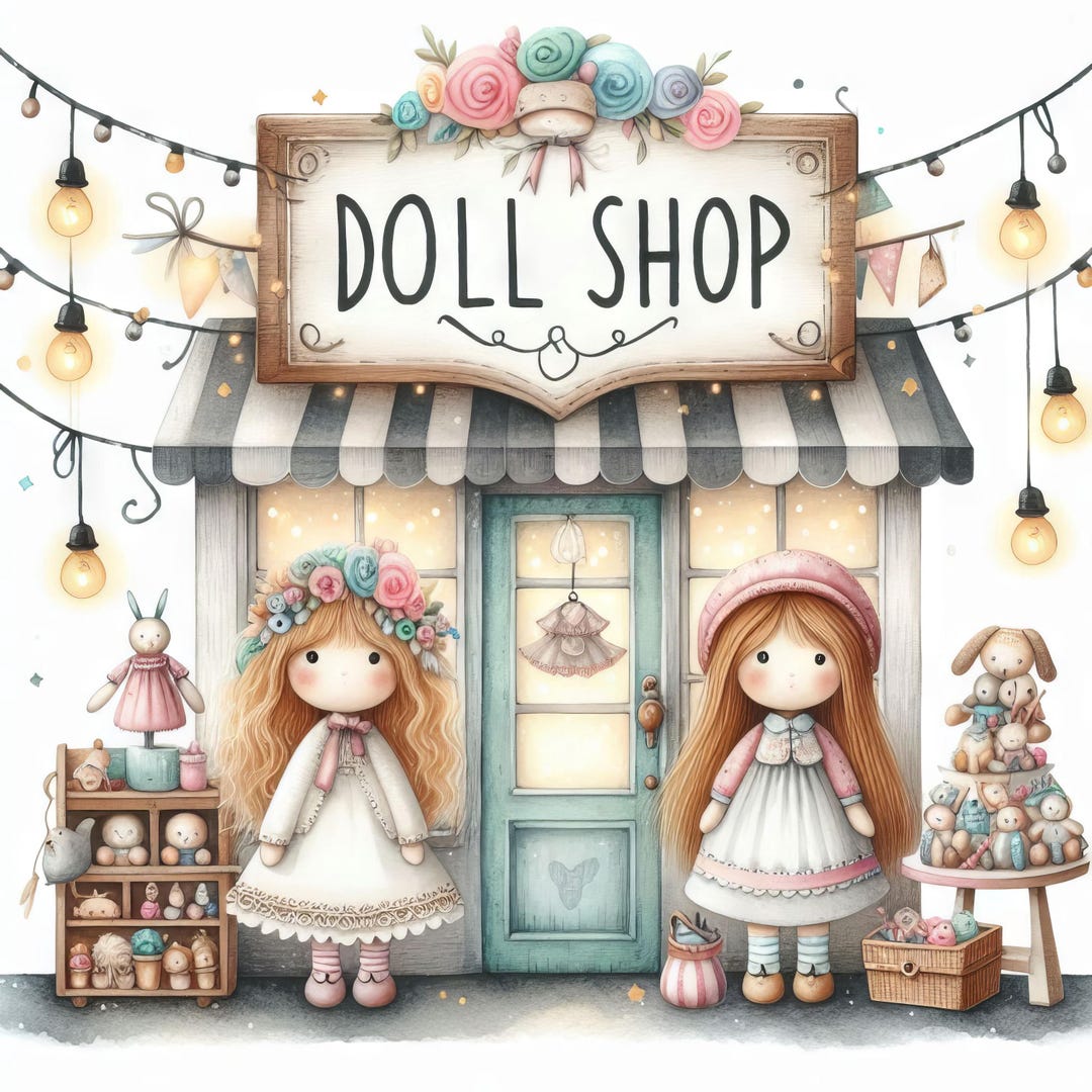 Doll Shop Clip Art 10 High Res Watercolor Jpgs Junk Journaling ...