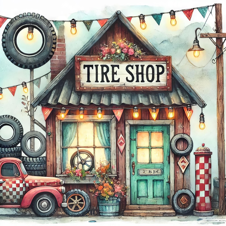 Tire Shop: Clip Art, 10 High Res Watercolor Jpgs, Junk Journaling ...