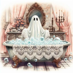 Victorian Ghost in Bubble Bath: 10 High Res Watercolor Jpgs for Junk ...