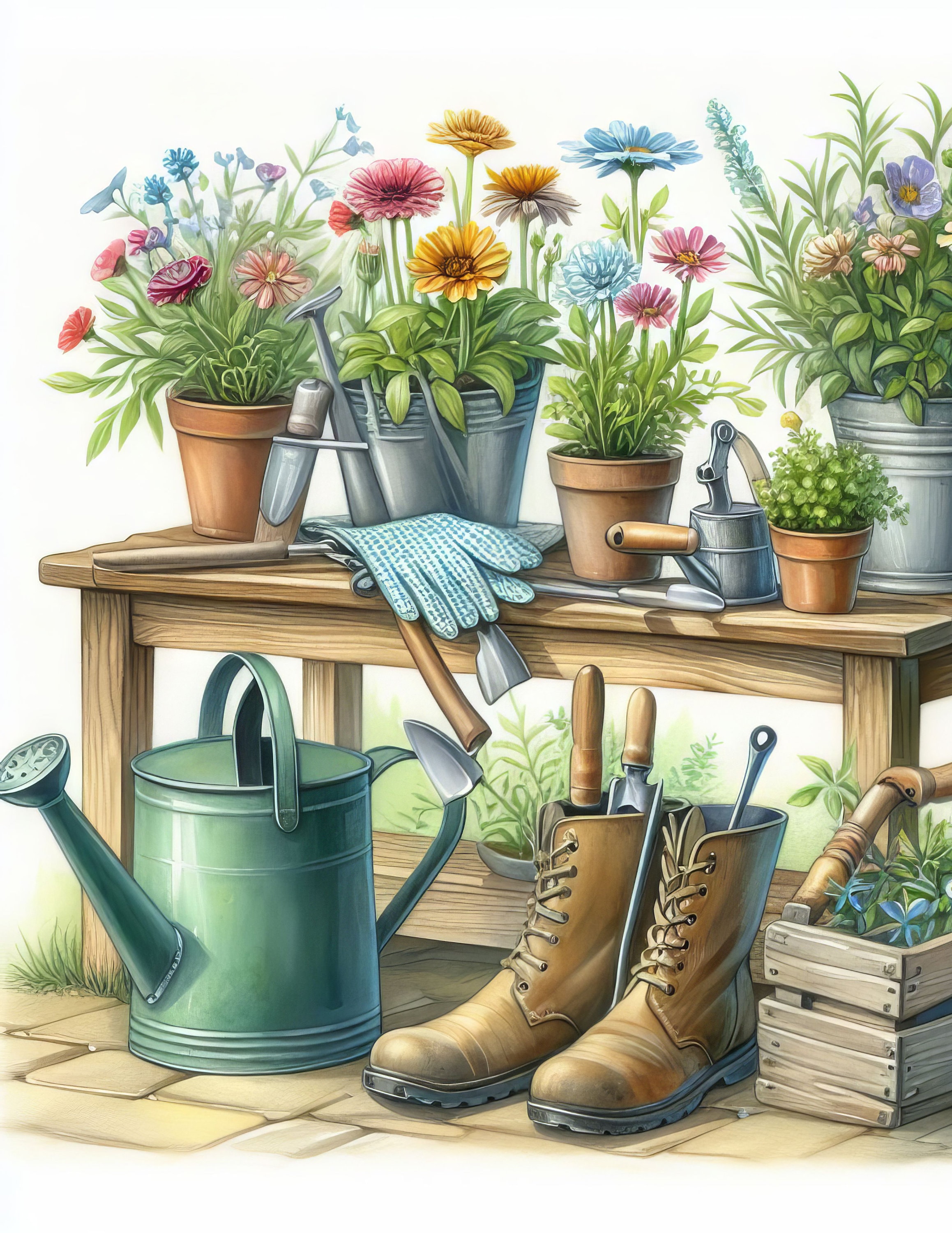 Gardening Tools Clip Art Kit 10 High Res Watercolor Jpgs for Junk ...