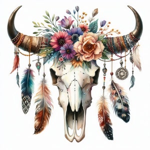 Boho Skull Clip Art Bundle 10 High Res Watercolor Jpgs for Junk ...