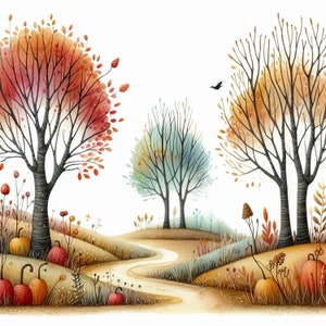 Primitive Fall Trees Clip Art 10 High Res Watercolor Jpgs for Junk ...