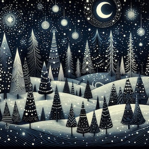 Starry Forest Night: Clip Art, 10 High Res Watercolor Jpgs, Junk ...