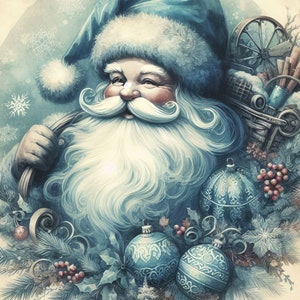 Vintage Blue Santa Clipart Bundle 10 High Res Watercolor Jpgs for Junk ...