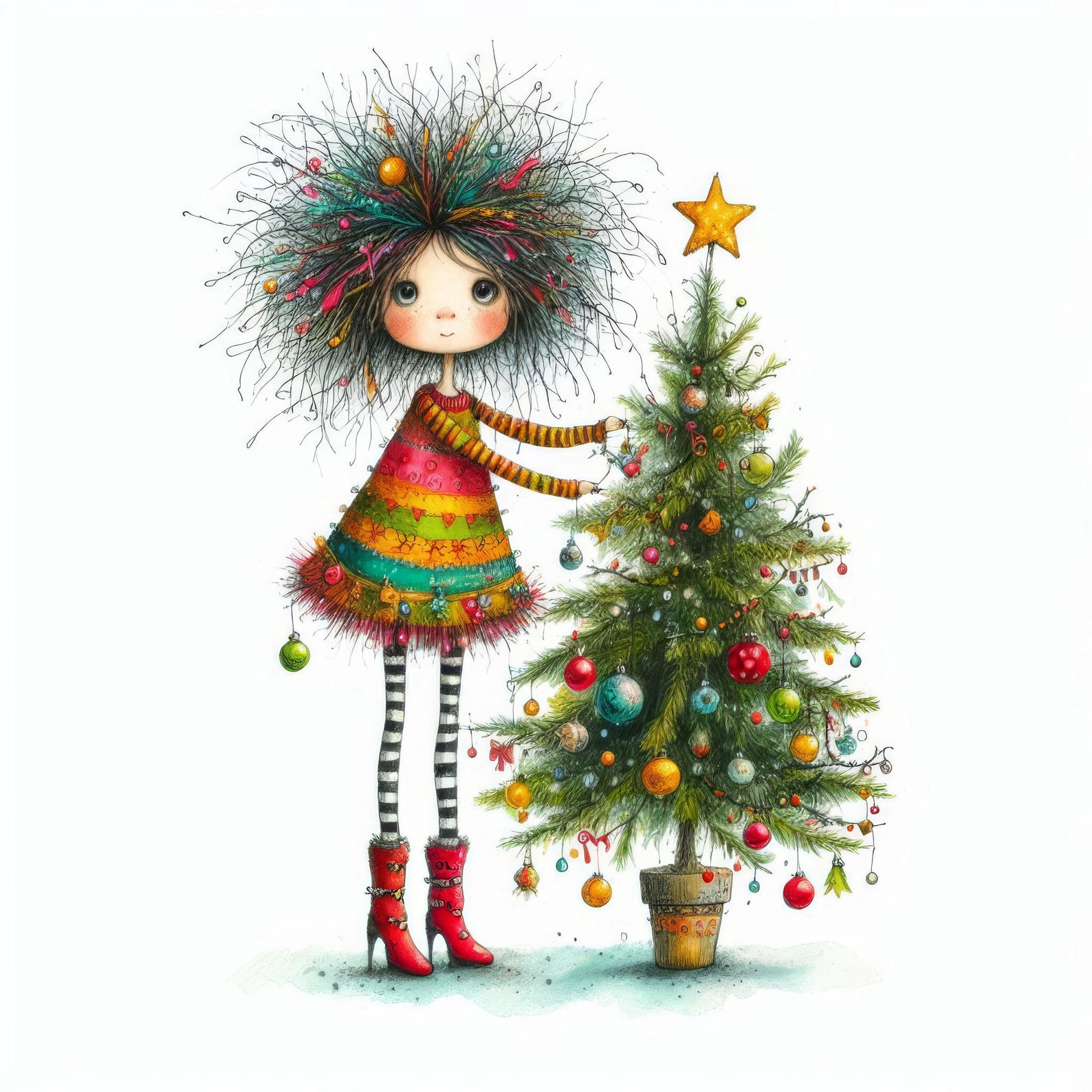 Quirky Tree Decorating: Clip Art, 10 High Res Watercolor Jpgs, Junk ...
