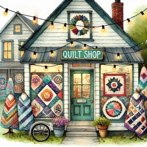Quilt Shop 10 High Res Watercolor Jpgs Junk Journaling, Scrapbooking ...