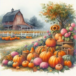 Pumpkin Patch Clip Art 10 High Res Watercolor Jpgs for Junk Journaling ...