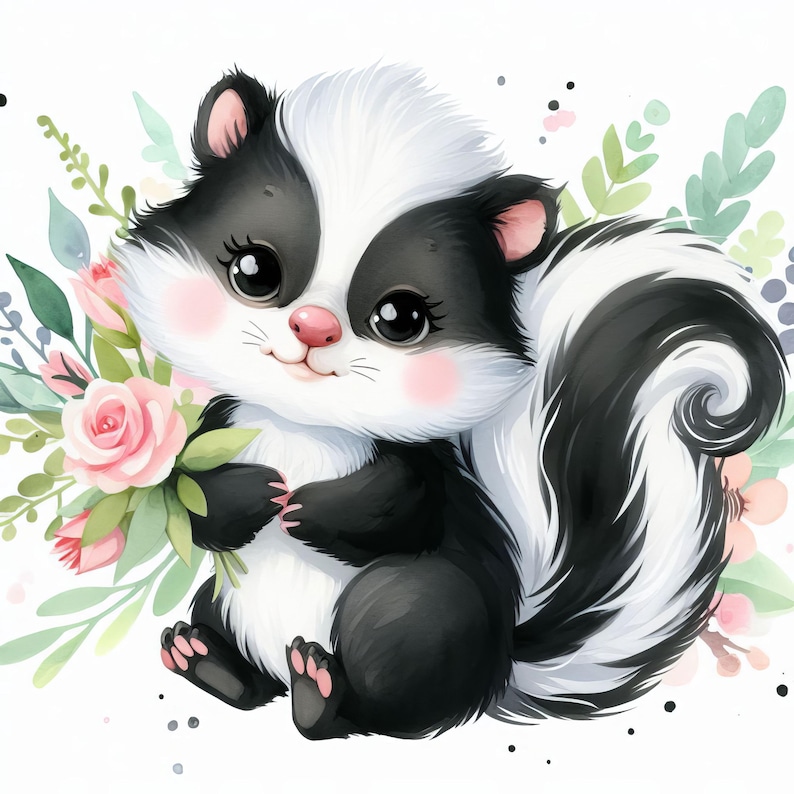 Stinking Cute Skunks Clipart Bundle 10 High Res Watercolor Jpgs for ...