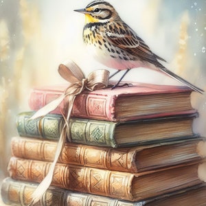Birds and Books Clip Art Bundle 10 High Res Watercolor Jpgs for Junk ...