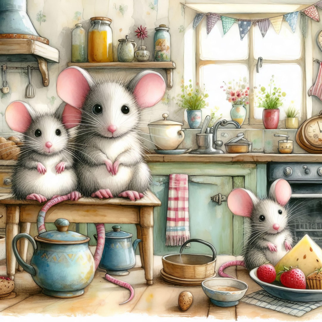 Mice in the Kitchen 10 High Res Watercolor Jpgs Junk Journaling ...