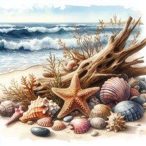 Ocean Treasures Clip Art Bundle 10 High Res Watercolor Jpgs for Junk ...