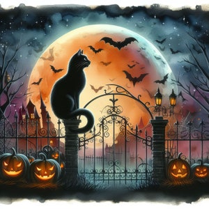 Halloween Black Cat: Clip Art, 10 High Res Watercolor Jpgs, Junk ...