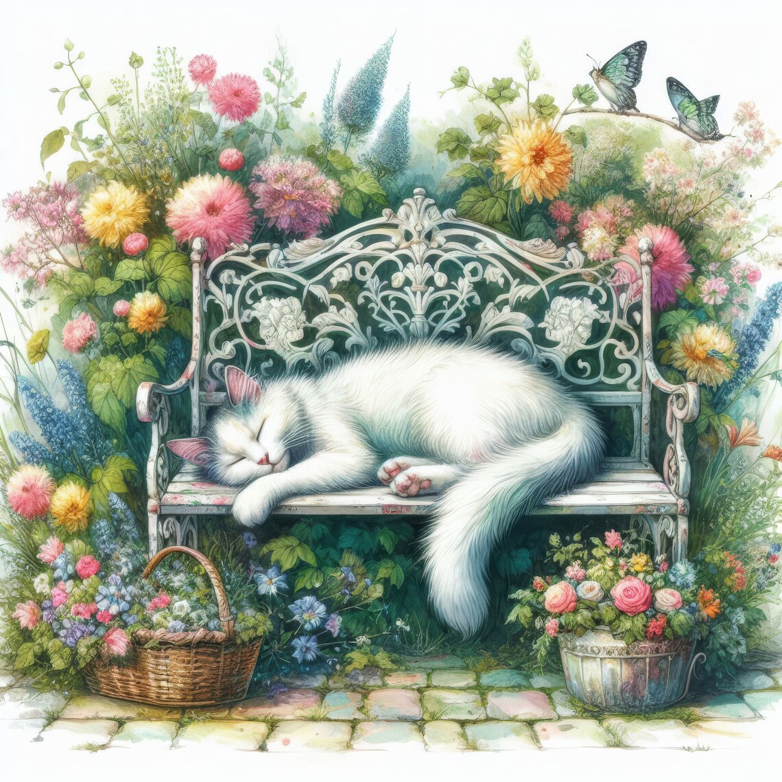 Sleeping Cat: Clip Art, 10 High Res Watercolor Jpegs, Junk Journaling ...